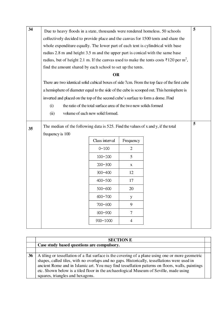 CBSE Class 10 Maths Standard Sample Paper 2023 PDF Class 10 Maths