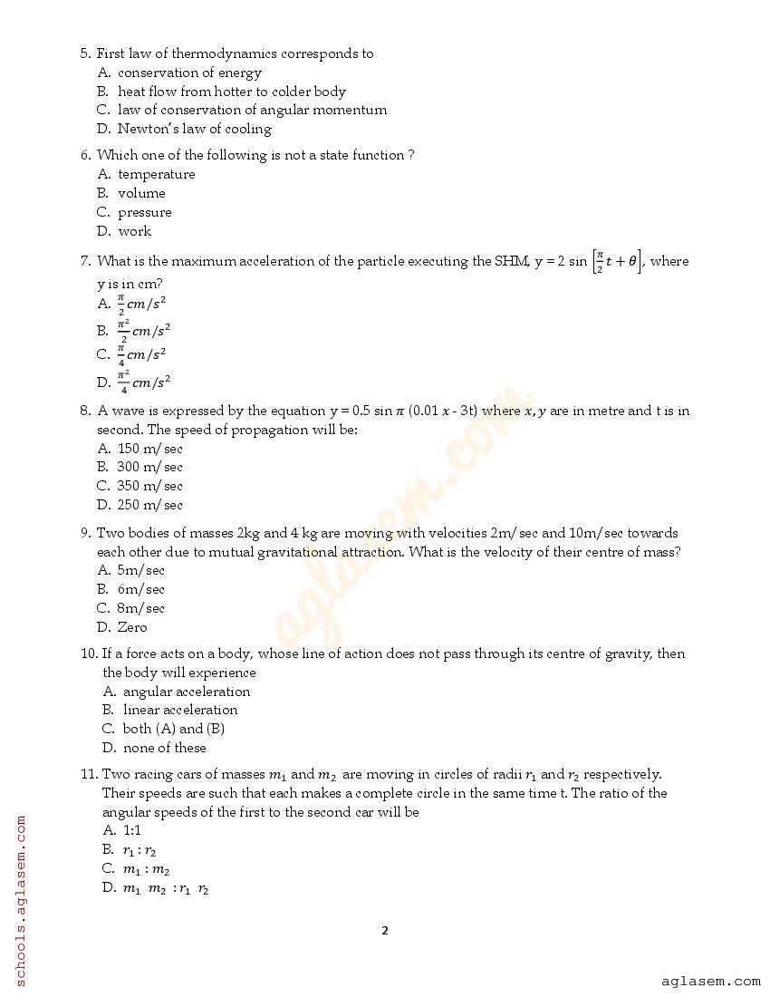 Class 11 Physics Question Paper 2023 (PDF) - 11th Annual Exam Physics ...