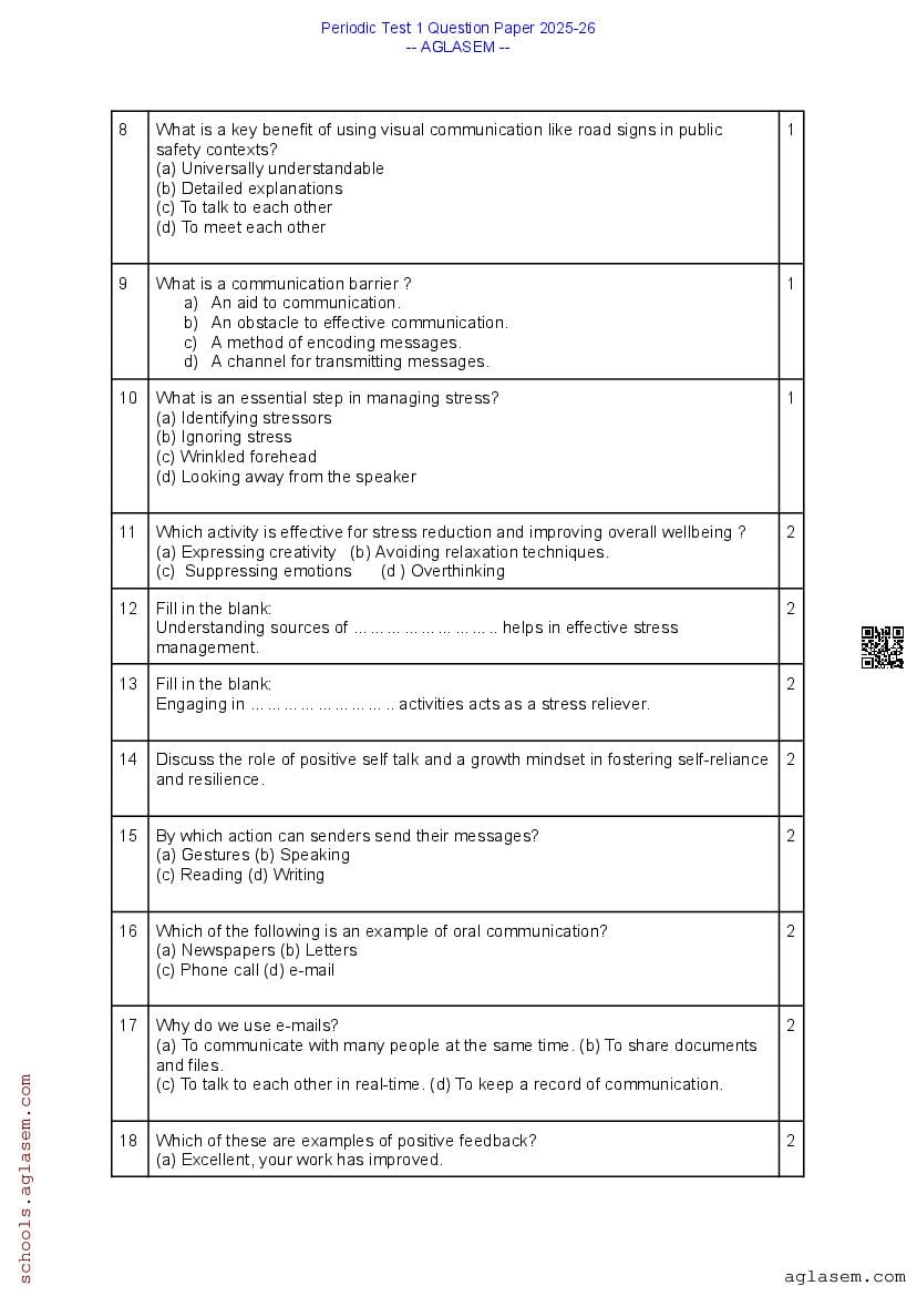 Class 10 PT 1 Question Paper Artificial Intelligence 2025-26 PDF ...