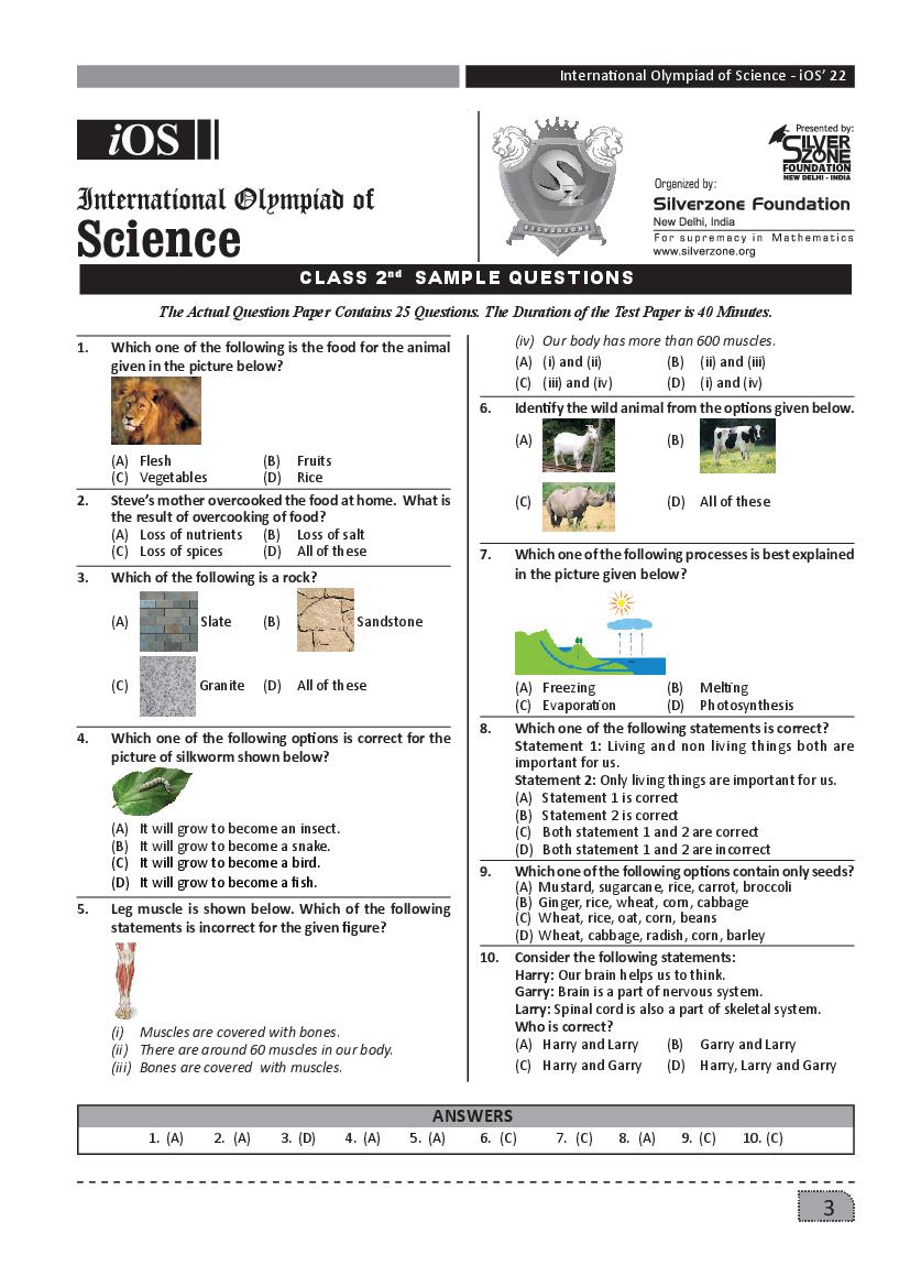 Silverzone Science Olympiad iOS Sample Question Paper 2023 For Class 2