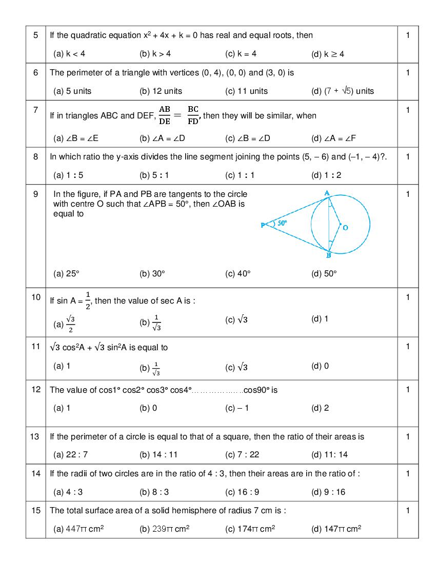 CBSE Class 10 Maths Basic Sample Paper 2023 PDF Class 10 Maths