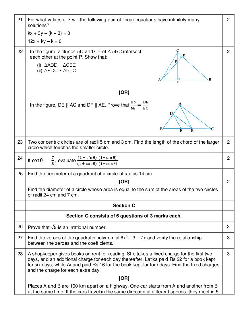 CBSE Class 10 Maths Basic Sample Paper 2023 PDF Class 10 Maths