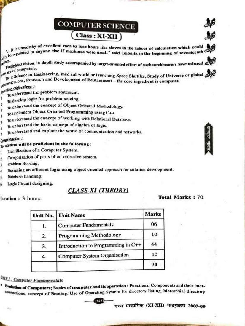 Bihar Board Class 11th 12th Syllabus Computer Science Bihar Board Class 11th 12th Syllabus Computer Science