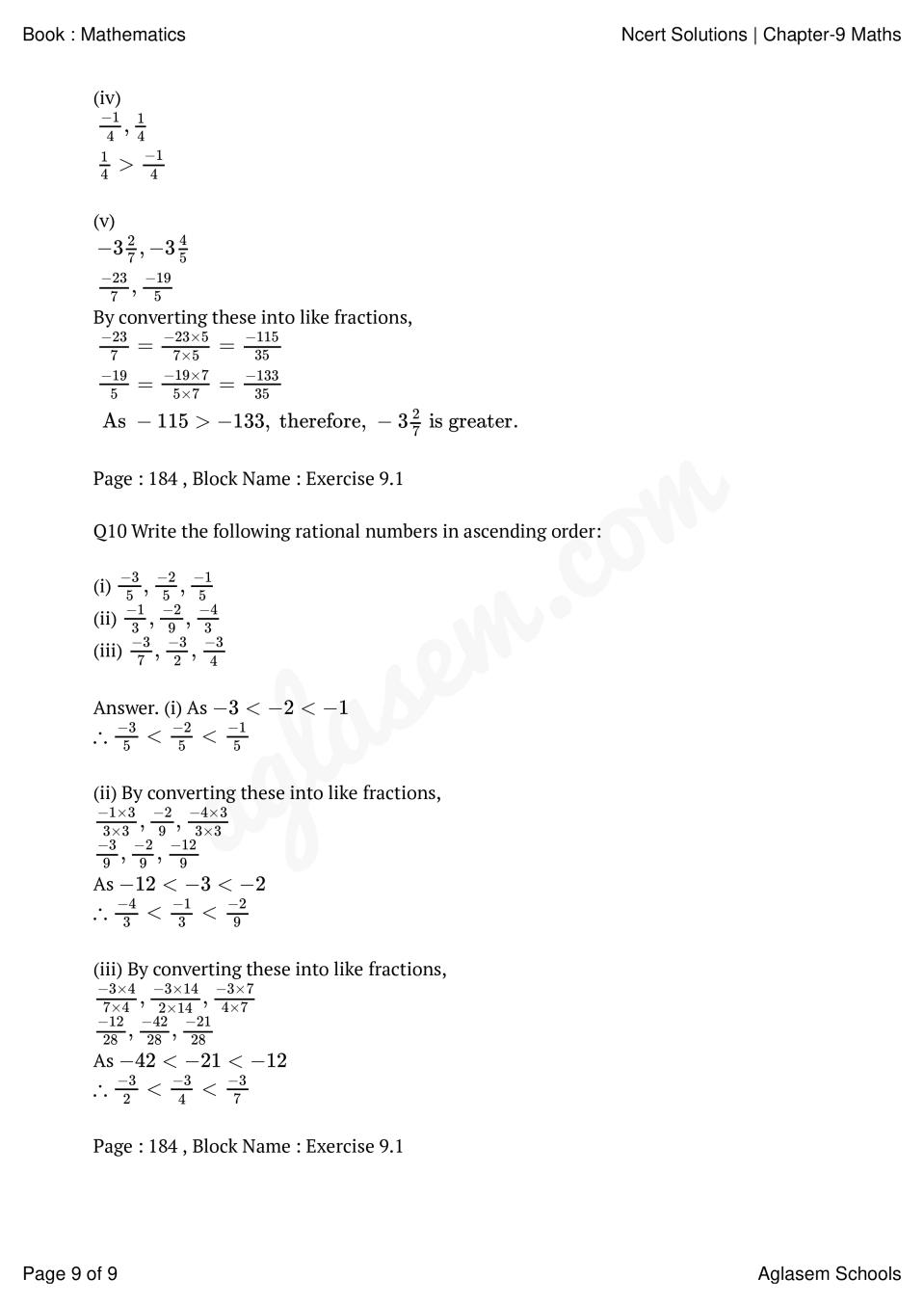 CBSE Class 7 Maths Chapter 9 Rational Numbers Solutions CBSE Study Group CBSE Class 7 Maths Chapter 9 Rational Numbers Solutions CBSE Study Group