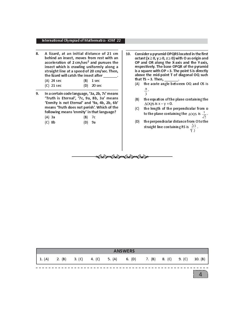 Silverzone Maths Olympiad iOM Sample ion Paper 2023 For Class 12