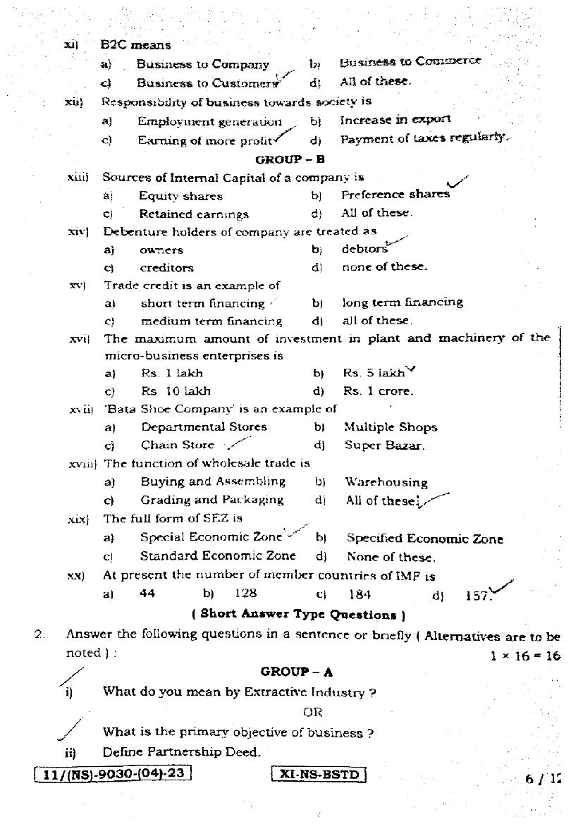 WB Class 11 Business Studies Question Paper 2024 (PDF) - Download ...