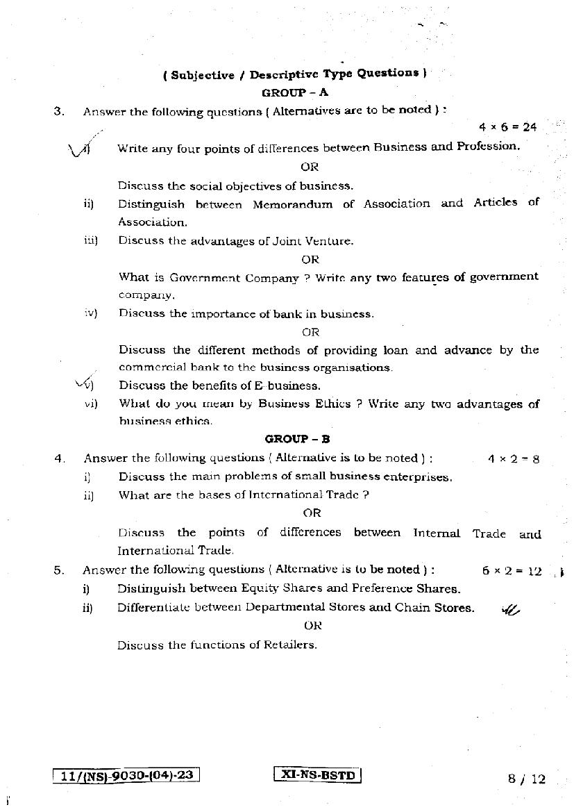 WB Class 11 Business Studies Question Paper 2024 (PDF) - Download ...