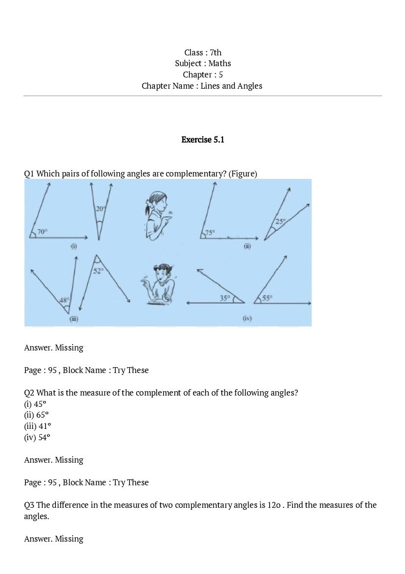 NCERT Solutions For Class 7 Maths Chapter 5 Lines And Angles AglaSem