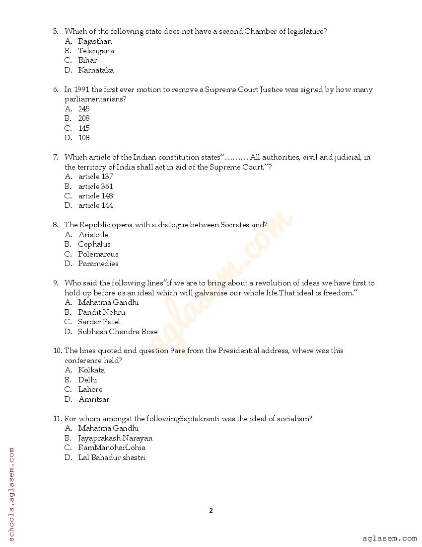 Class 11 Political Science Question Paper 2023 (PDF) - 11th Annual Exam ...