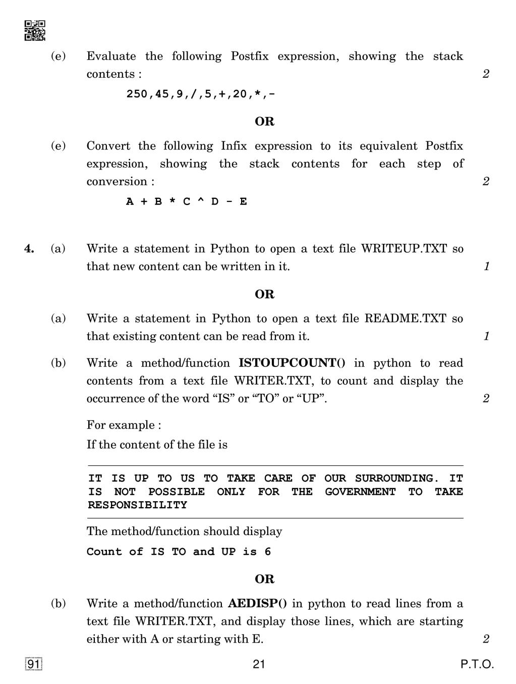 CBSE Class 12 Computer Science ion Paper 2019 With Solutions 