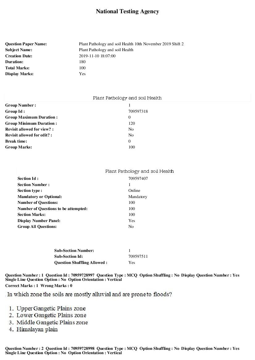 SWAYAM 2019 Question Paper Plant Pathology and Soil Health