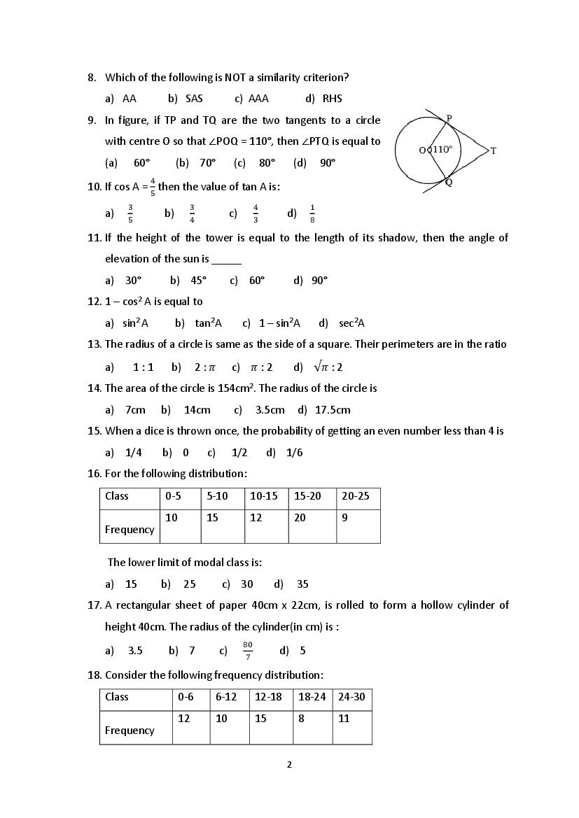 CBSE Class 10 Maths Basic Sample Paper 2024 PDF With Solutions