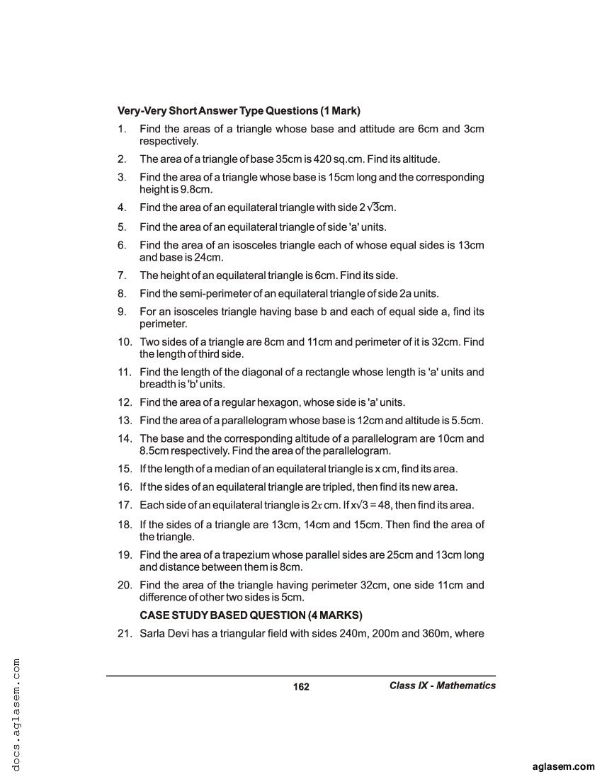 Class 9 Maths Extra Questions Chapter 12 Herons Formula