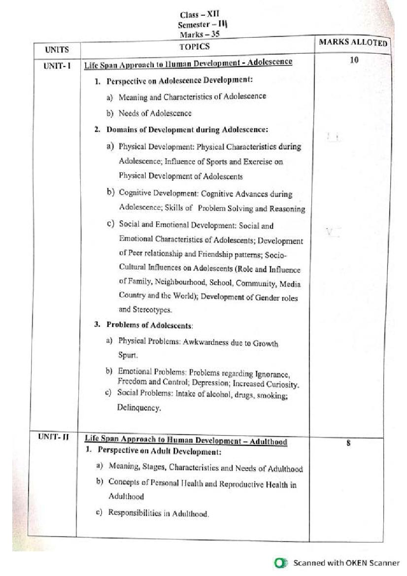 WBCHSE Class 12 Human Development and Resource Management Syllabus 2024 ...