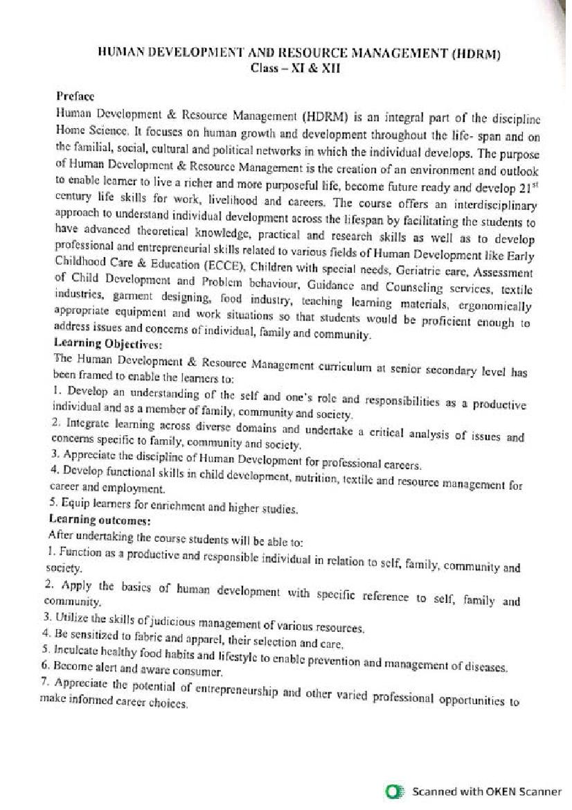 WBCHSE Class 12 Human Development and Resource Management Syllabus 2024 ...