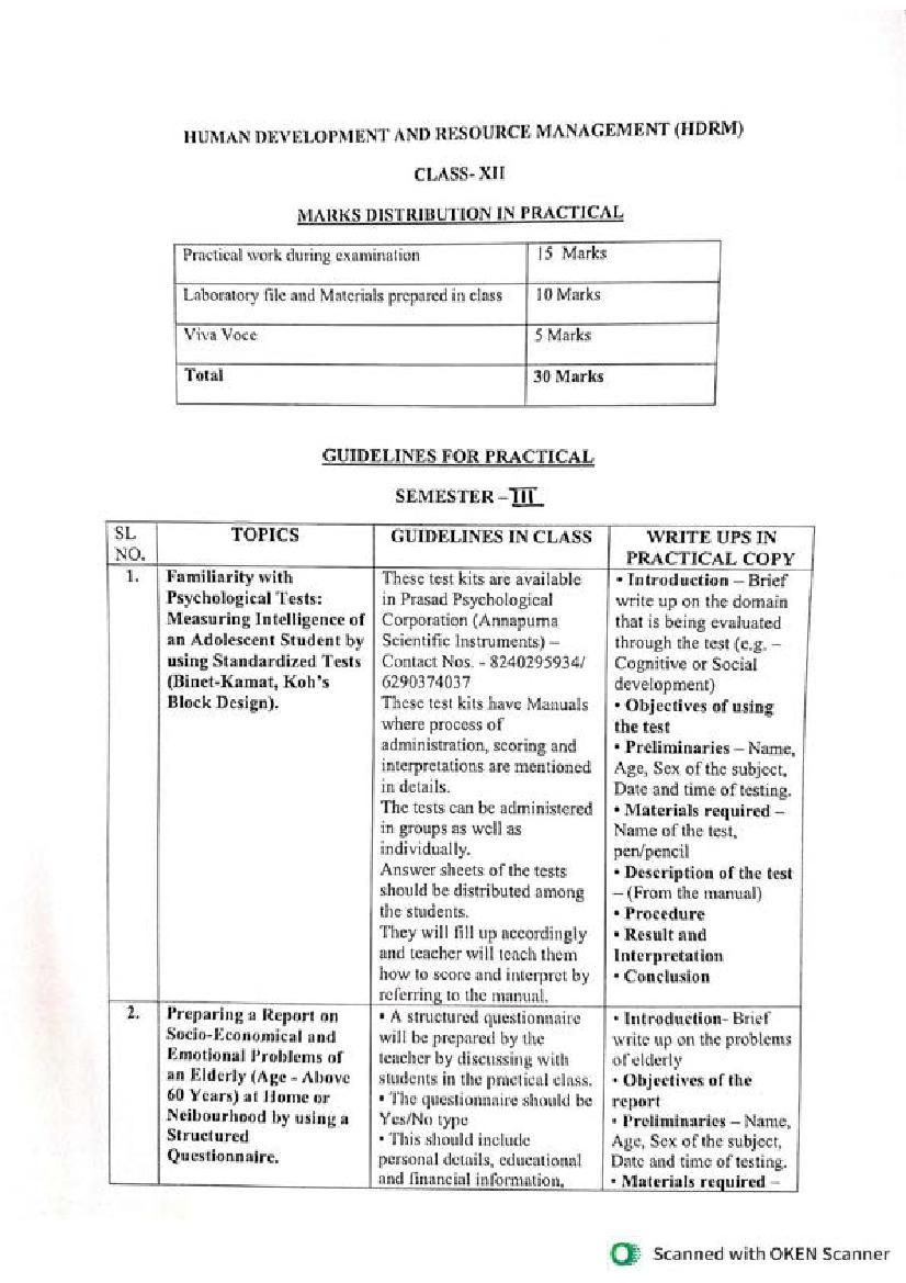 WBCHSE Class 12 Human Development and Resource Management Syllabus 2024 ...