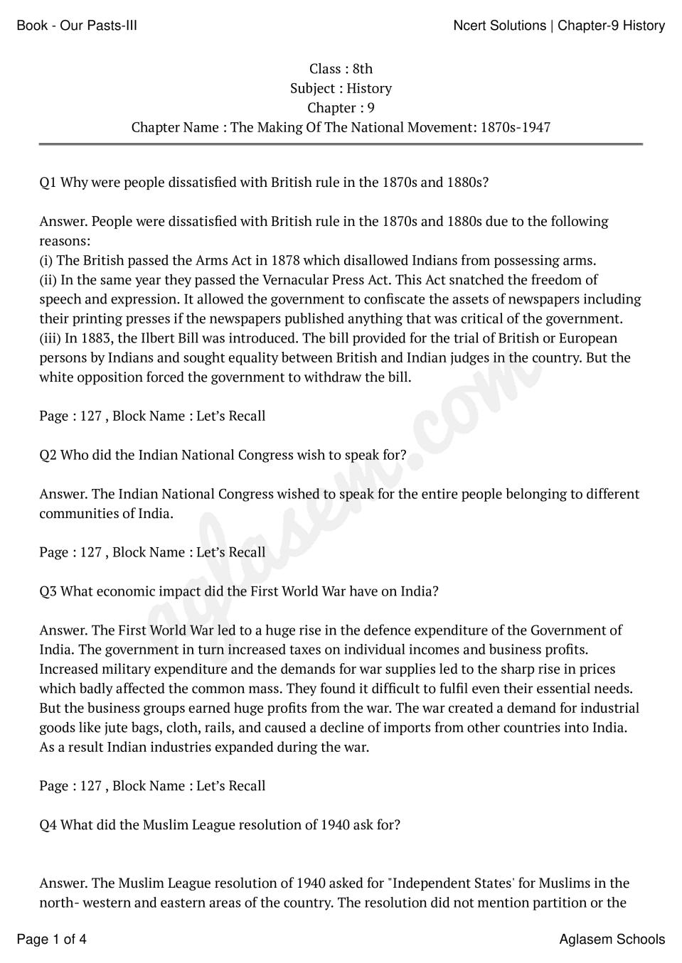 NCERT Solutions Class 8 Social Science History Chapter 9 The Making Of