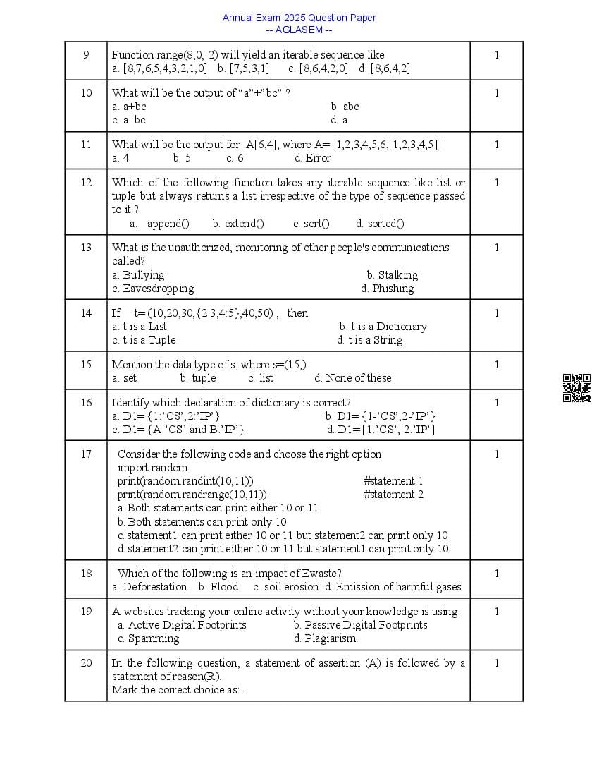 Class 11 Computer Science Question Paper 2025 (PDF) - Download 11th Std ...