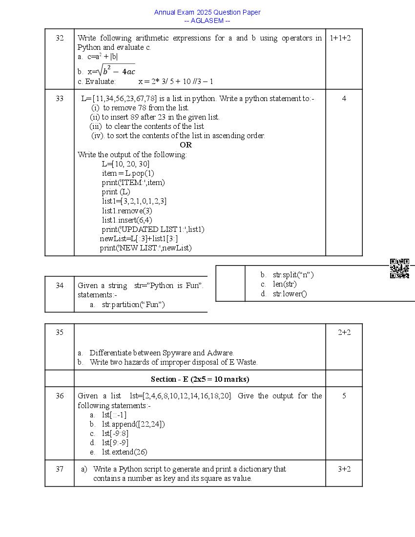 Class 11 Computer Science Question Paper 2025 (PDF) - Download 11th Std ...