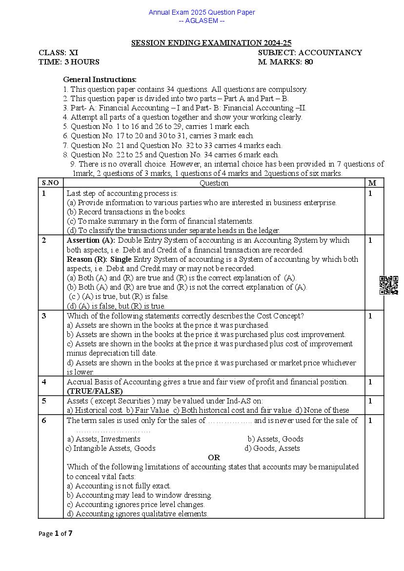 Class 11 Accountancy Question Paper 2025 (PDF) - Download 11th Std ...