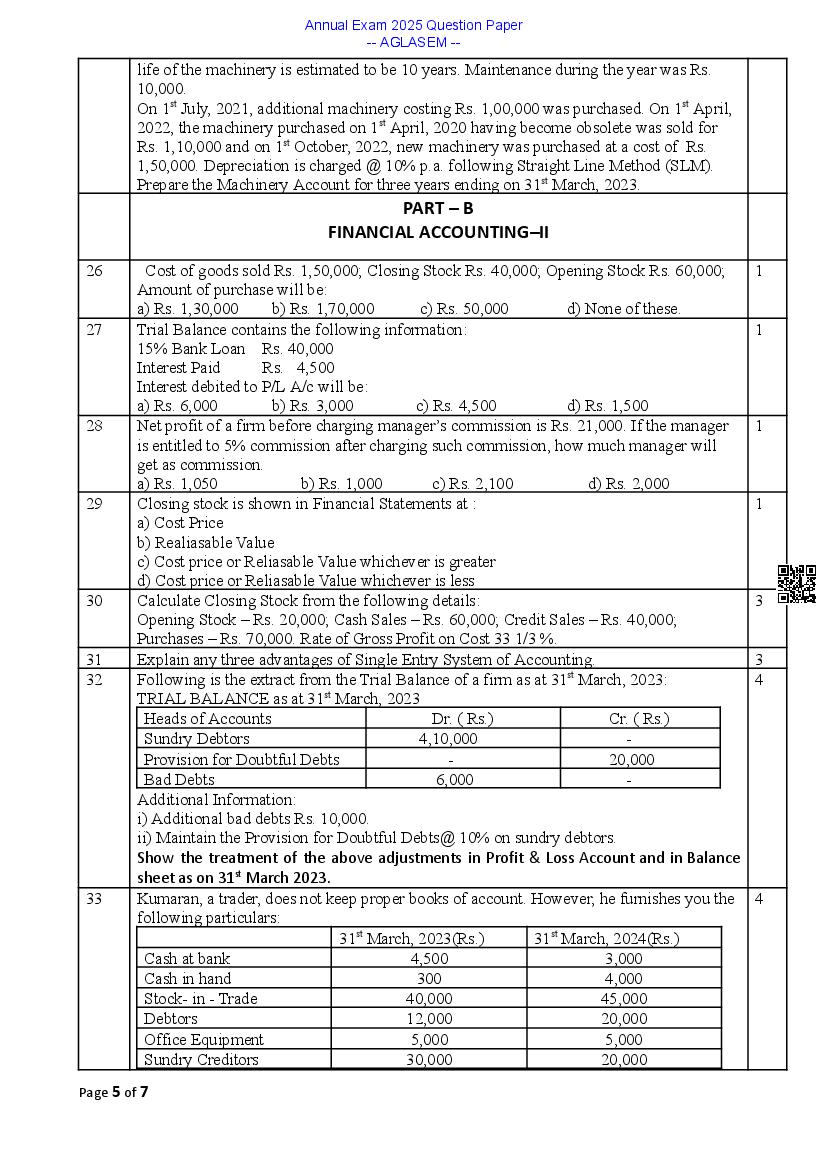 Class 11 Accountancy Question Paper 2025 (PDF) - Download 11th Std ...