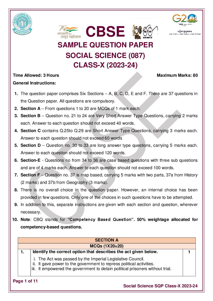 Cbse Class 10 Sample Papers 2023 2024 Image To U
