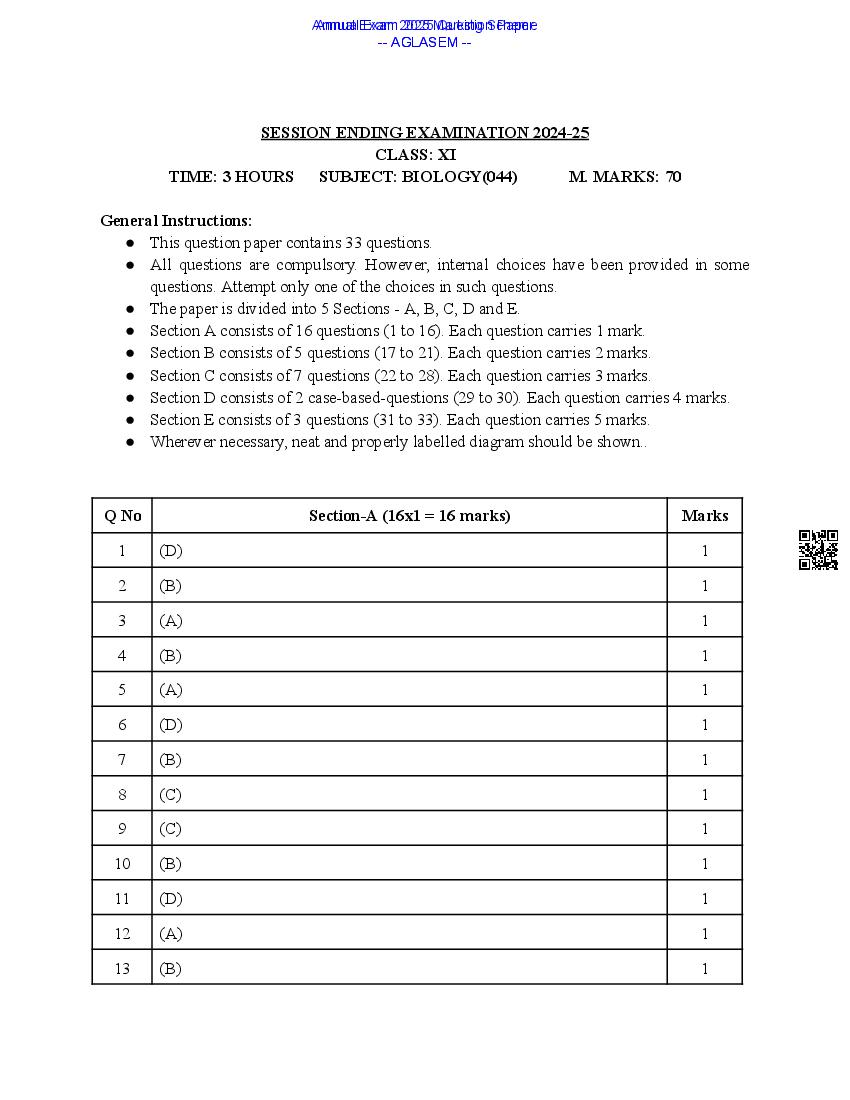 Class 11 Biology Question Paper 2025 (PDF) - Download 11th Std Annual ...