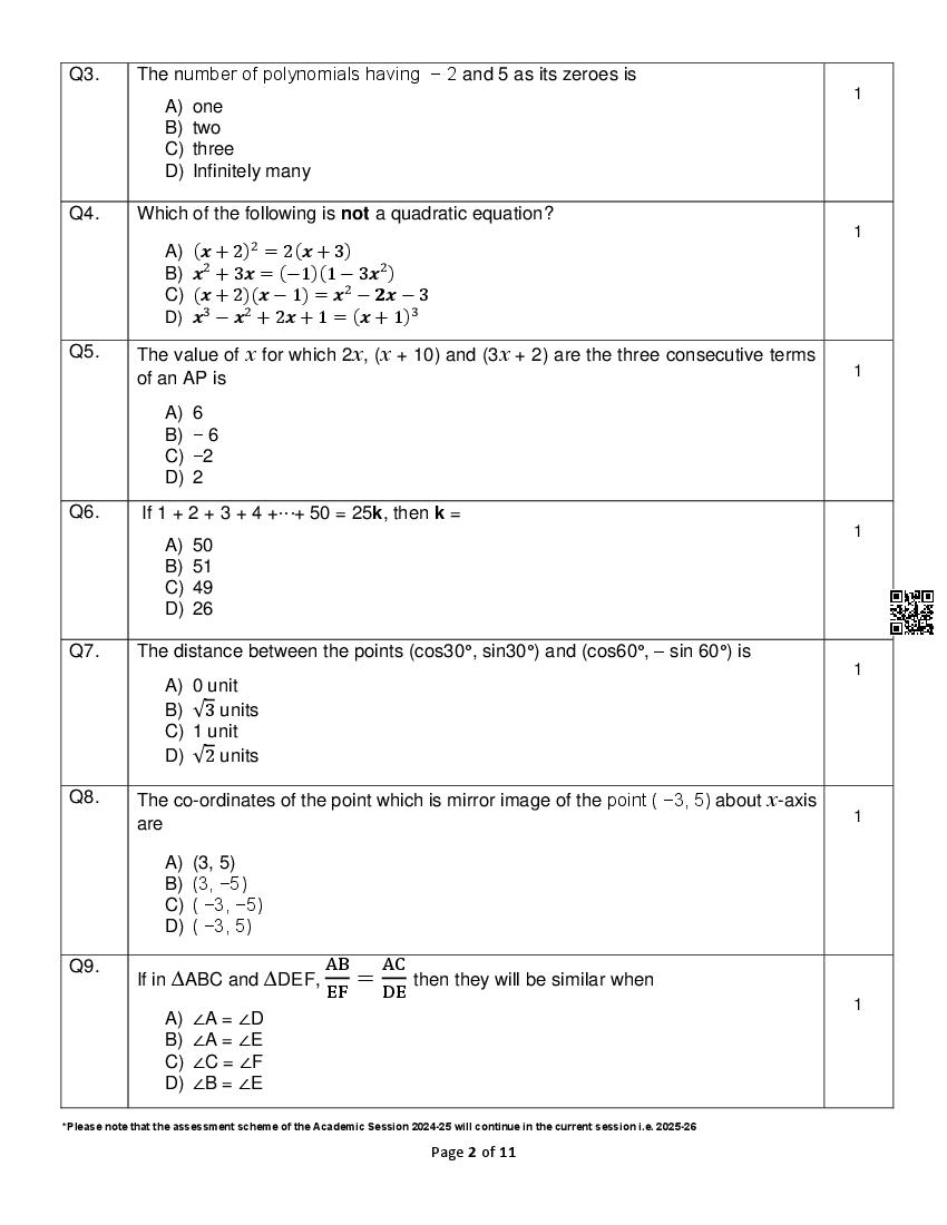 CBSE Class 10 Maths Basic Sample Paper 2026 (Solved) PDF Download - AglaSem