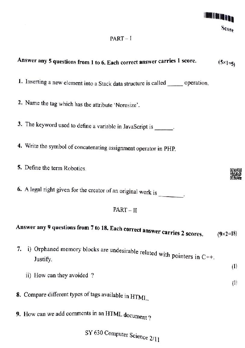 Kerala Plus Two Computer Science Model Exam Question Paper 2026 (PDF ...