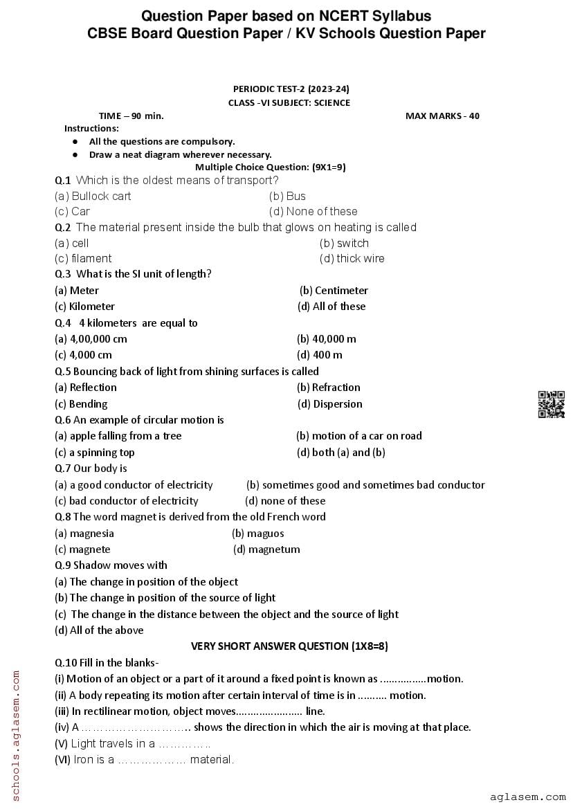 Class 6 PT 2 Question Paper Science 2023-24 | Download Periodic Test 2 ...