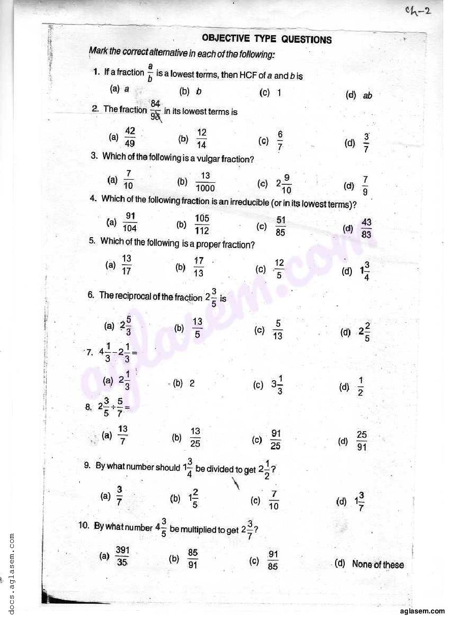 RD Sharma Solutions Class 7 Chapter 2 Fractions MCQ