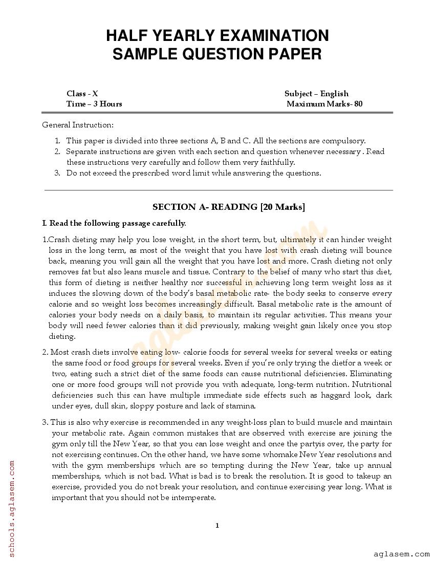 Class 10 English Sample Paper Half Yearly Exam 2025 10th English Half Class 10 English Sample Paper Half Yearly Exam 2025 10th English Half