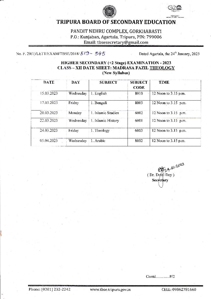 TBSE Madhyamik Routine 2024 (PDF Out) - Download Tripura Board Class ...