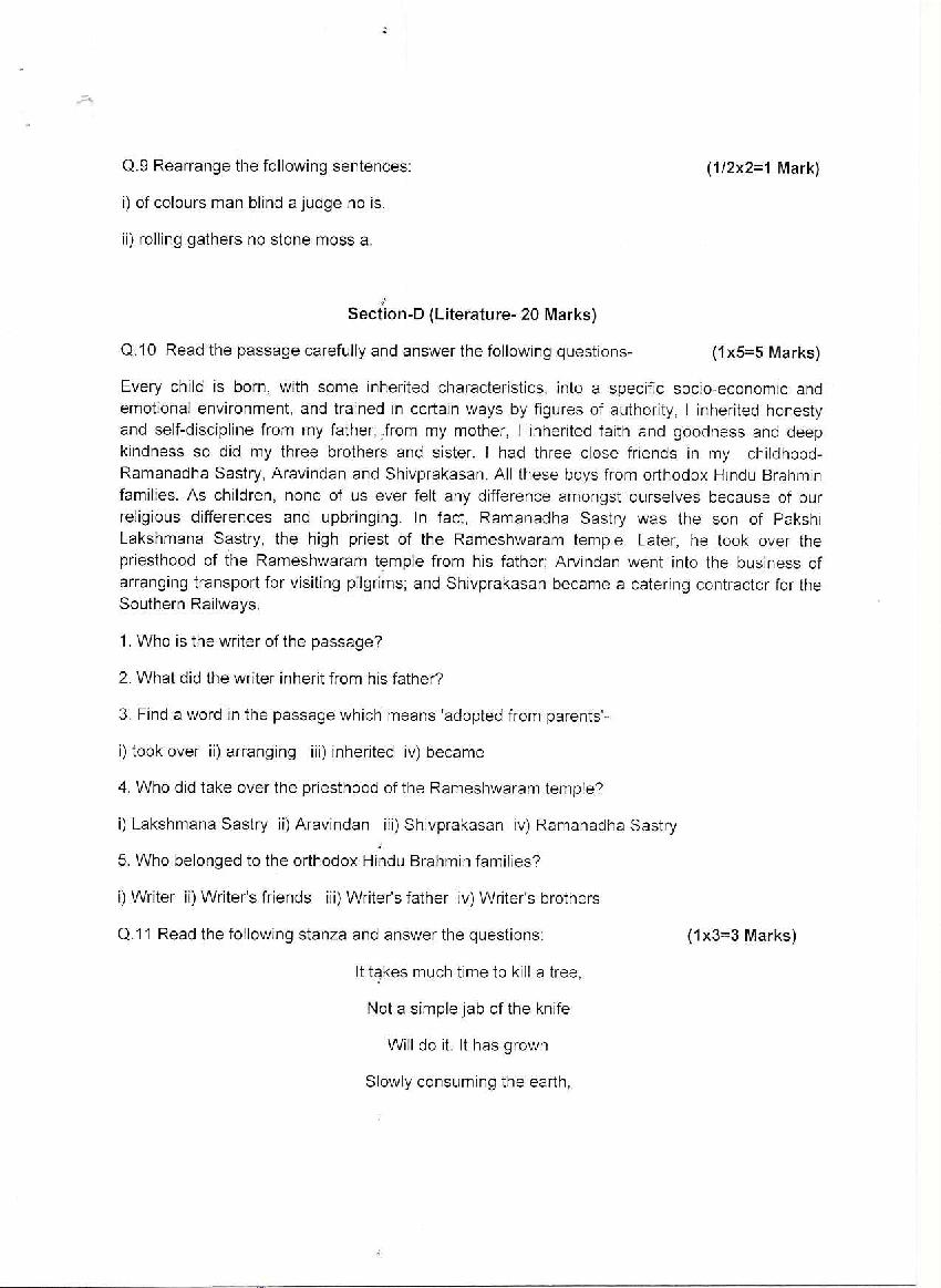 HPBOSE Class 9th Model Question Paper for English 2022 | Download HP ...