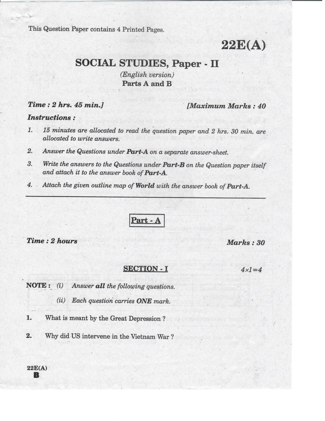AP 10th Class Question Paper 2019 Social Studies Paper 2 English Medium AP 10th Class Question Paper 2019 Social Studies Paper 2 English Medium