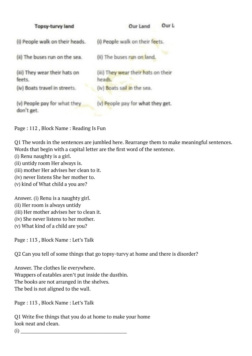 NCERT Solutions For Class 5 English Chapter 7 Topsy turvy Land PDF NCERT Solutions For Class 5 English Chapter 7 Topsy turvy Land PDF