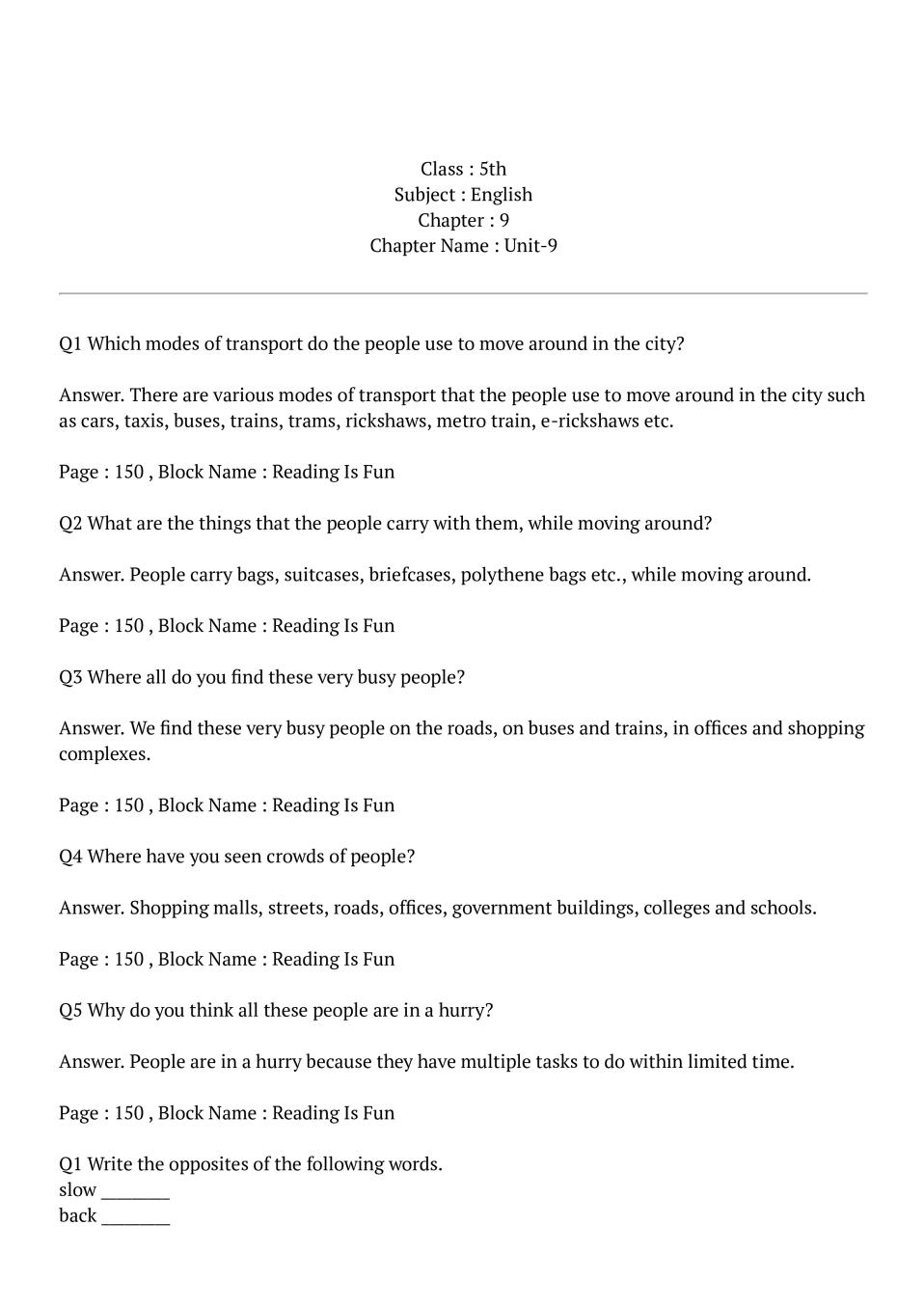 NCERT Solutions For Class 5 English Chapter 9 Sing A Song Of People