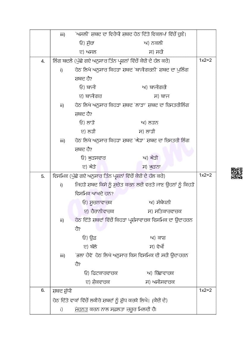 Class 9 Punjabi Sample Paper 2025 PDF - Latest Practice Model Question ...
