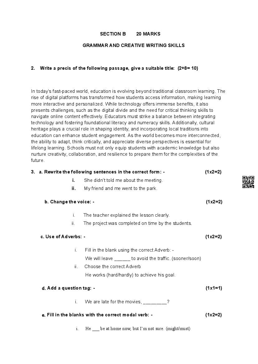 MBOSE HSSLC English Alternative Sample Paper 2026 (PDF) - Download ...