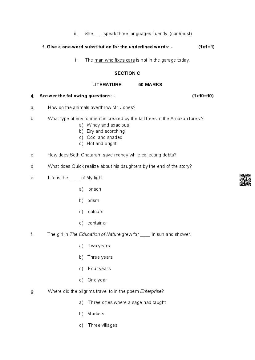 MBOSE HSSLC English Alternative Sample Paper 2026 (PDF) - Download ...