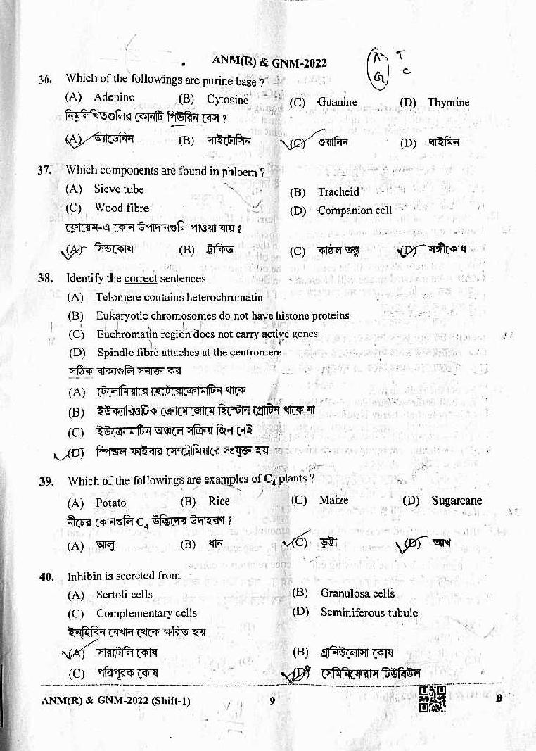 WB ANM GNM 2022 Question Paper (Available) - Download PDF