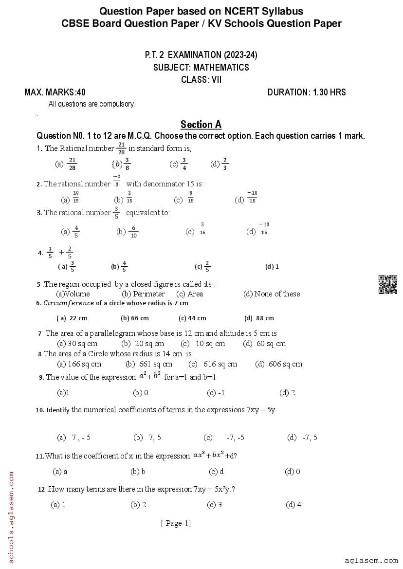 Class 7 PT 2 Question Paper Maths 2023-24 | Download Periodic Test 2 ... Class 7 PT 2 Question Paper Maths 2023-24 | Download Periodic Test 2 ...