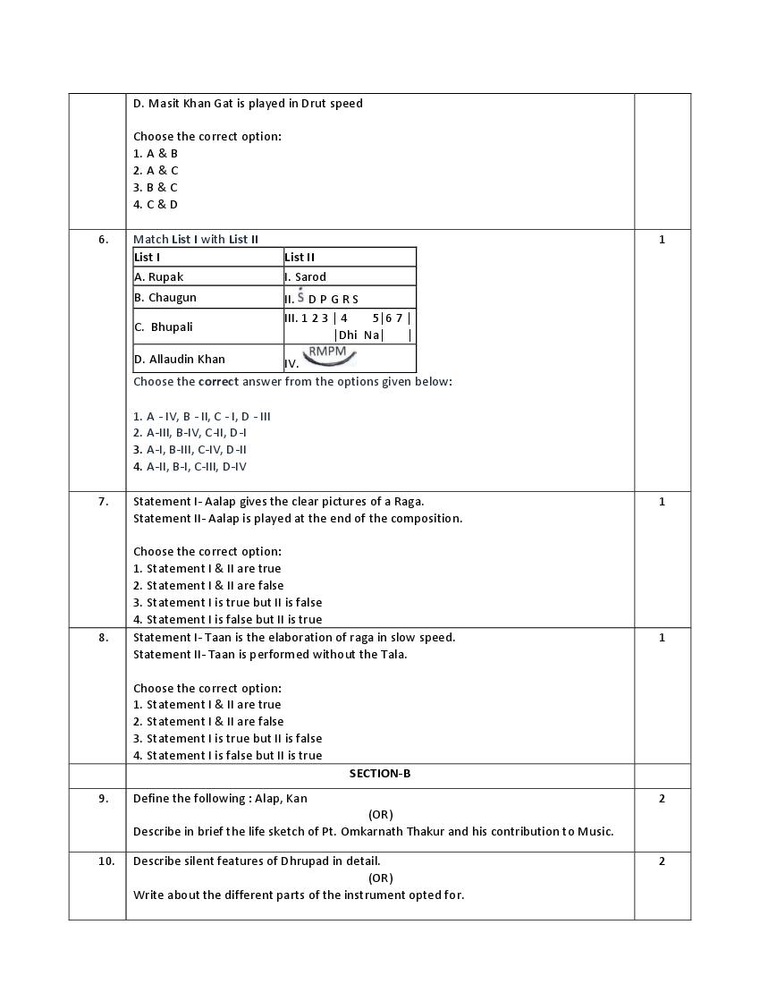 CBSE Class 10 Hindustani Music Melodic, Percussion, Vocal Sample Paper ...