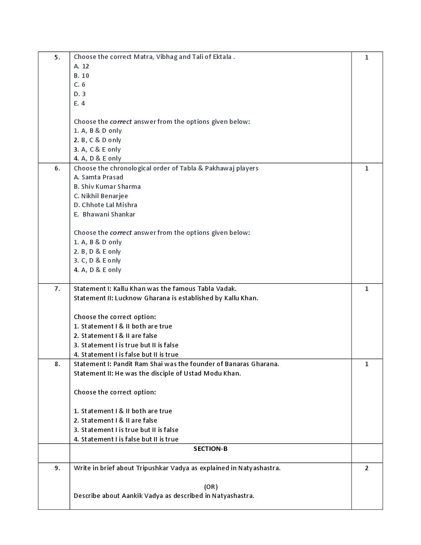 CBSE Class 10 Hindustani Music Melodic, Percussion, Vocal Sample Paper ...