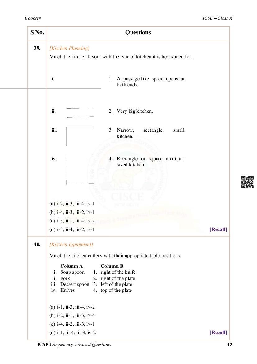 ICSE Competency Based Questions Cookery | Class 10 Competency Practice ...