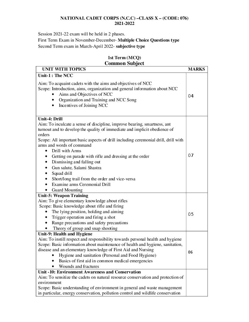 CBSE Class 10 Term Wise Syllabus 2021 22 NCC CBSE Class 10 Term Wise Syllabus 2021 22 NCC