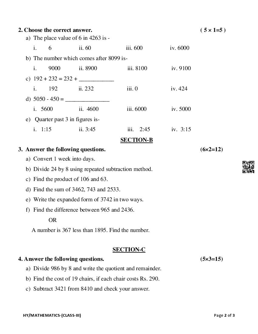 Class 3 Maths Half Yearly Question Paper 2024 Download 3rd Half Class 3 Maths Half Yearly Question Paper 2024 Download 3rd Half