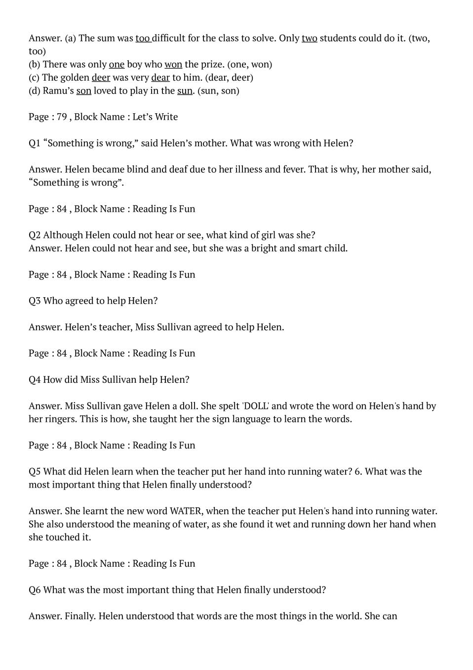 NCERT Solutions For Class 4 English Chapter 5 Helen Keller PDF NCERT Solutions For Class 4 English Chapter 5 Helen Keller PDF