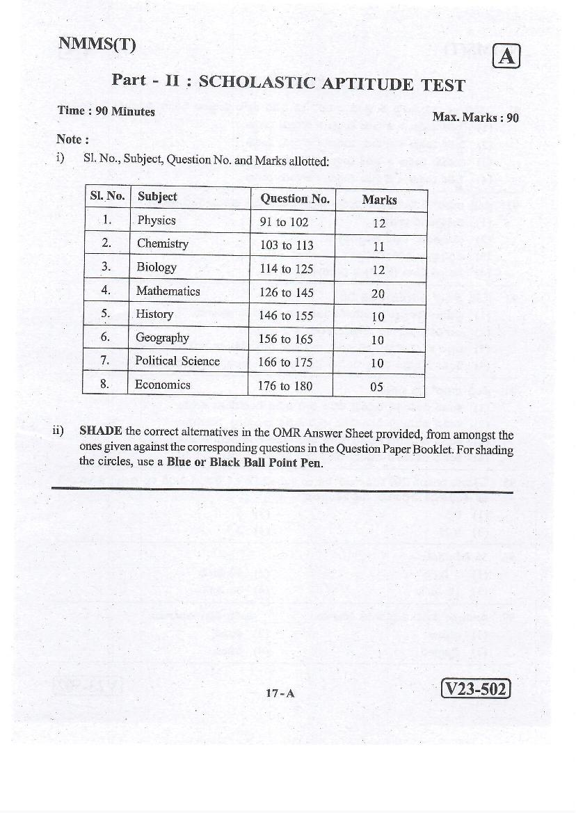 Andhra Pradesh NMMS 2023 Question Paper (PDF) - AglaSem
