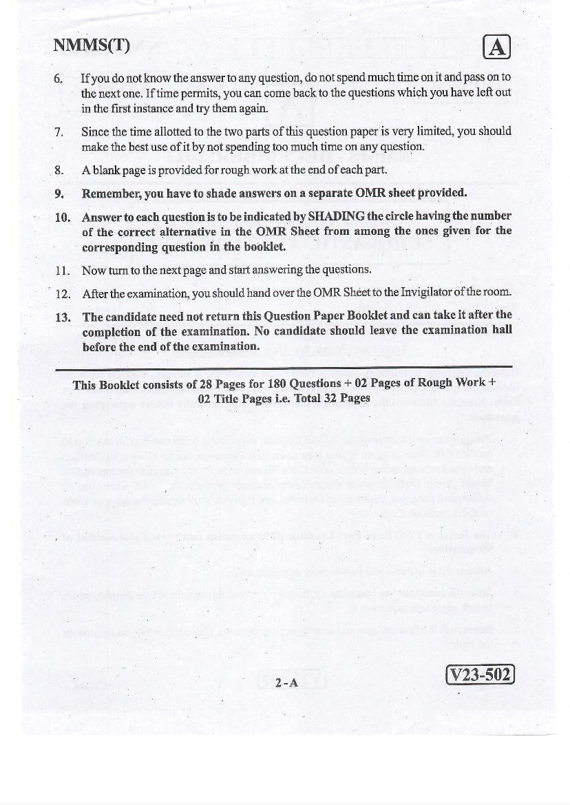 Andhra Pradesh NMMS 2023 Question Paper (PDF) - AglaSem